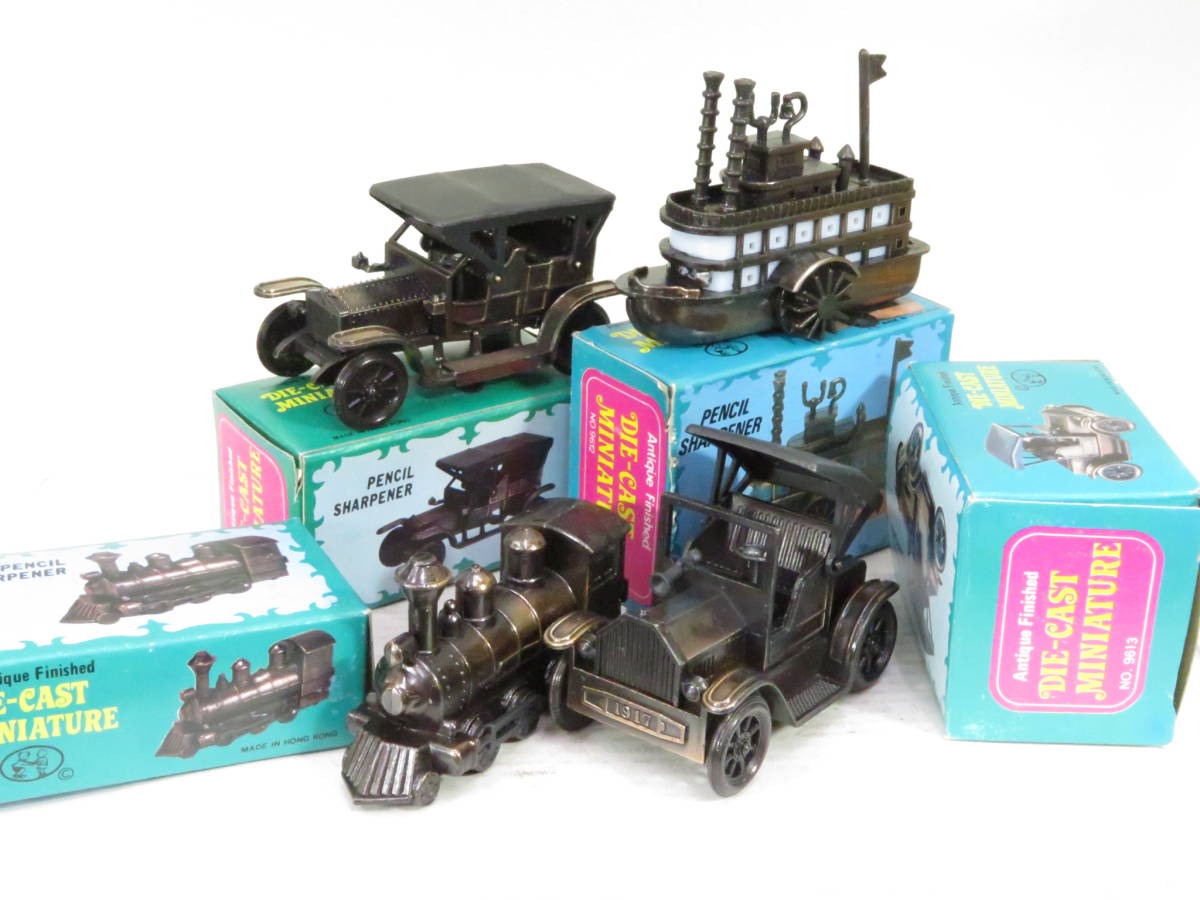 Antique Finished DIE CAST MINIATURE 鉛筆削り クラシックカー SL 船 箱付 4個 香港製 ヨレレ(乗用車 ...