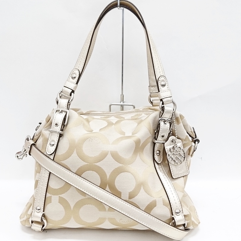 COACH コーチ オプアート 15275 アレクサンドラ 2way ハンドバッグ ショルダーバッグ ベージュ×シャンパン系 品 良品(ハンドバッグ)｜売買されたオークション情報、yahooの ...