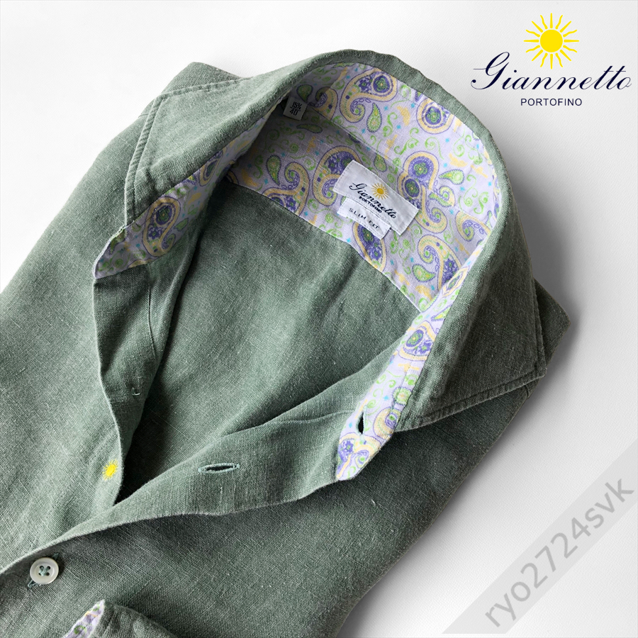極 Giannetto slim fit イタリアンリネンシャツ カッタウェイ 40 ジャンネット vinci lardini finamore BEAMS購入 国内正規品(Lサイズ)｜売買さ ...
