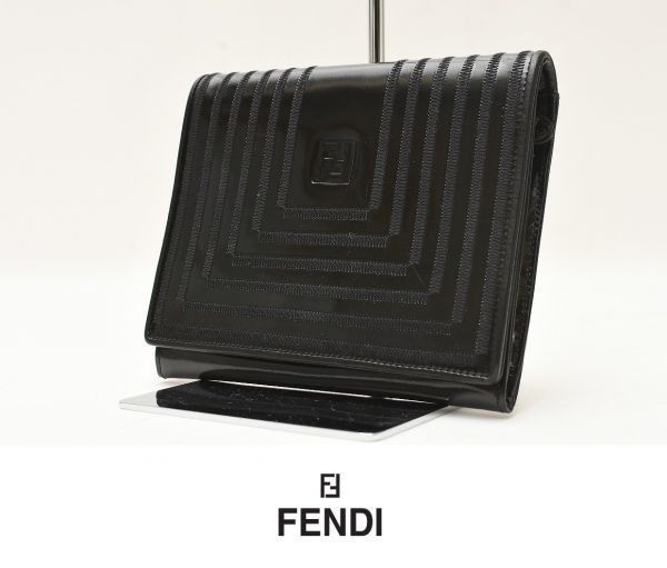 MN-0465 FENDI フェンディー ロゴ ズッカ柄 シャイニー パテント ショルダーバッグ セミショルダー サコッシュ 黒 レディース レザー｜ふ