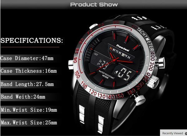 Readeel ラグジュアリー メンズ腕時計 防水 LED デジタル カジュアル クォーツ ミリタリー ブラック(電波時計)｜売買された ...