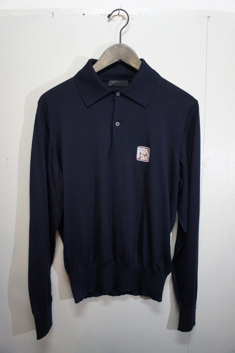 国内正規 19SS PRADAプラダ インターシャロゴ入り ウール ニット ポロシャツ カットソー 長袖 48ネイビー 紺 本物 定価145800円 810J(セーター)｜売買された ...