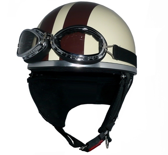 ZK-200 装飾ゴーグル付きビンテージヘルメット アイボリー/ブラウン 耳当て脱着可 SG公認 125ccま サイズ調整スポンジ付き S~L ...