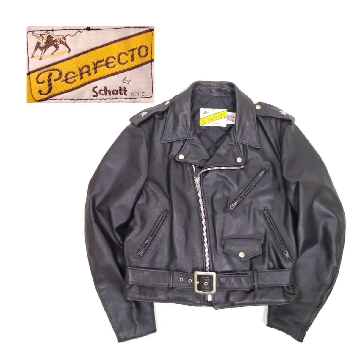 牛タグ Schott PERFECTO 613 ワンスター ダブルライダースジャケット レザージャケット メンズ40 ショット USA製 ブラック 黒 X011159(ライダースジャケット ...