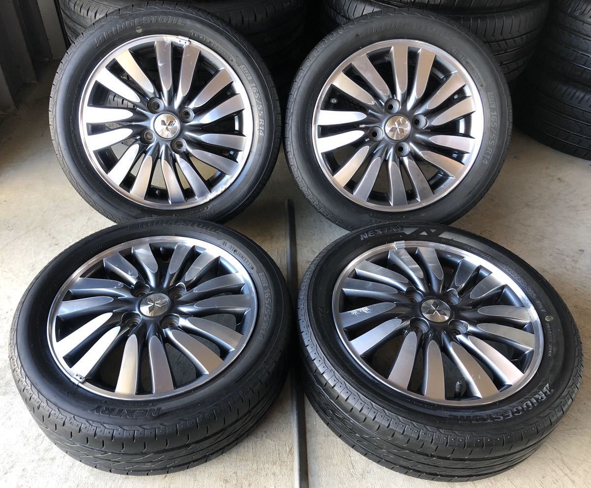165/55R14 ブリヂストン NEXTRY 2014 2017年製 デリカD2 三菱純正 14インチ アルミホイール 14×4.5J +45 PCD 100×4穴 4本(ラジアルタイヤ ...