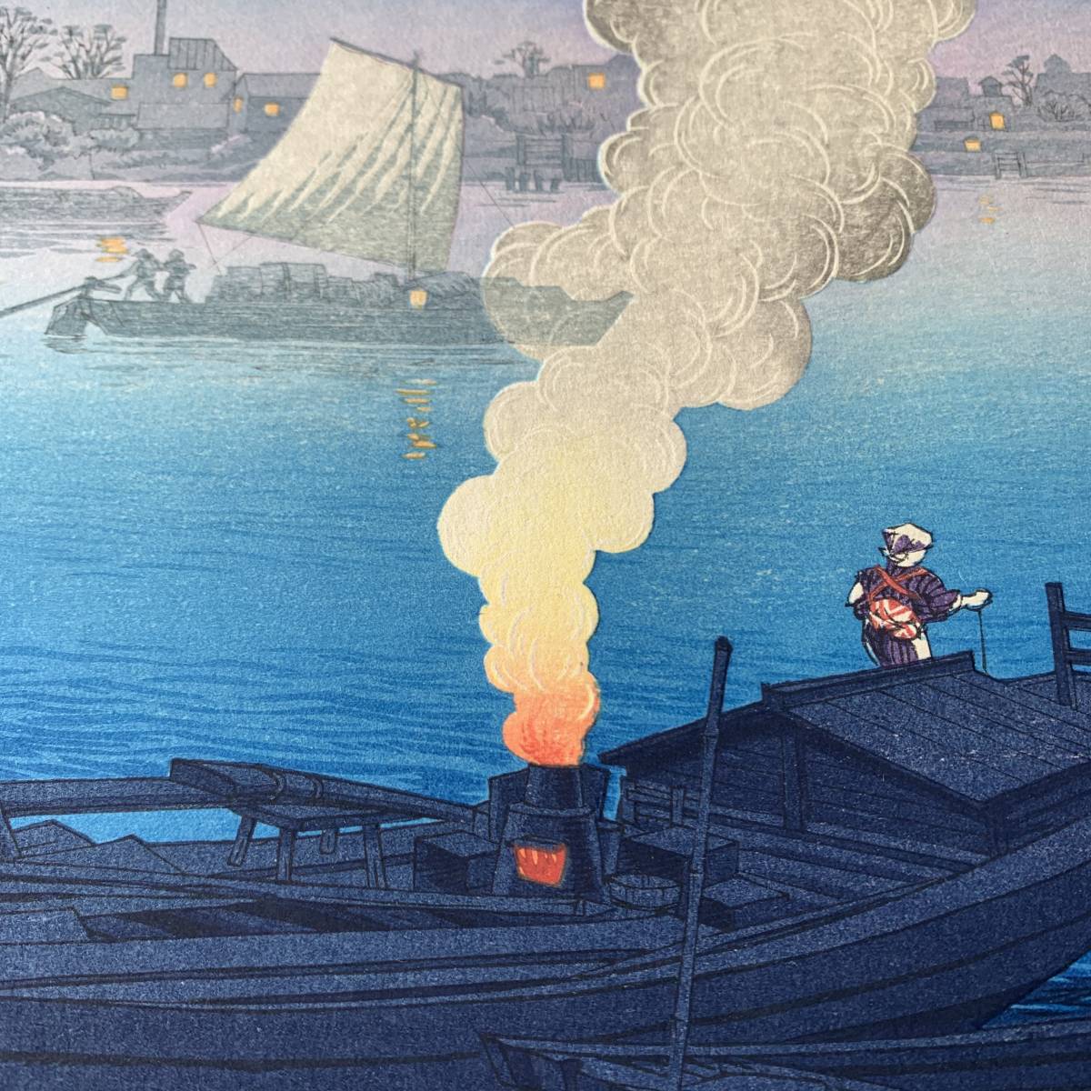 伊藤孝之Takashi Ito小台の渡し渡辺Ferry Boat of Odai木版画レア真作japan木版画woodblock print ...