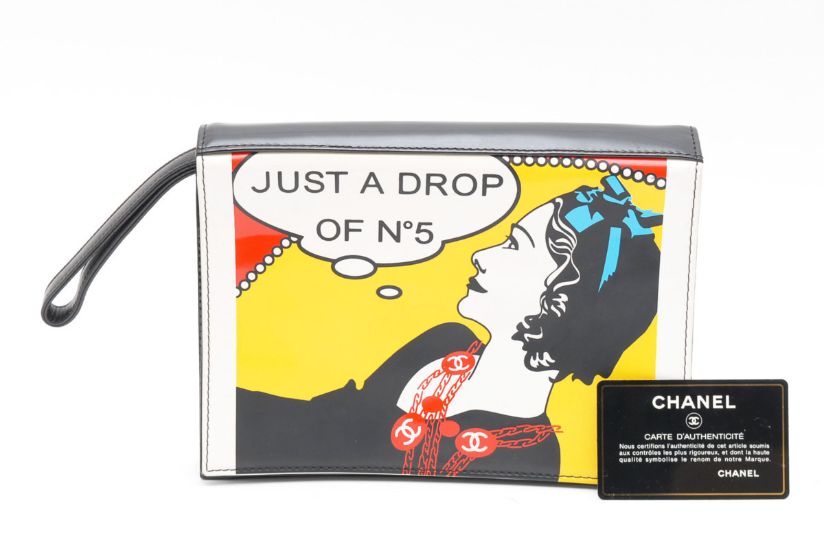 1円スタート シャネル CHANEL マドモアゼルJUST A DROP No5 パテントレザークラッチハンドバッグ 7番台 1093 ...