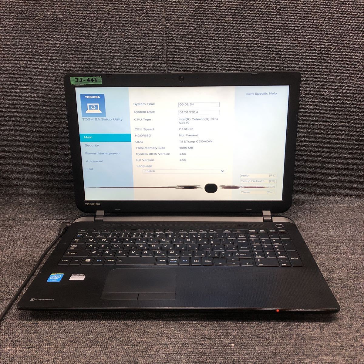 JJ-445 激安 ノートPC TOSHIBA 東芝 dynabook B25/22NB PB25-22NSPB Celeron N2840 2.16GHz 液漏れあり BIOS立ち上がり確認 ...