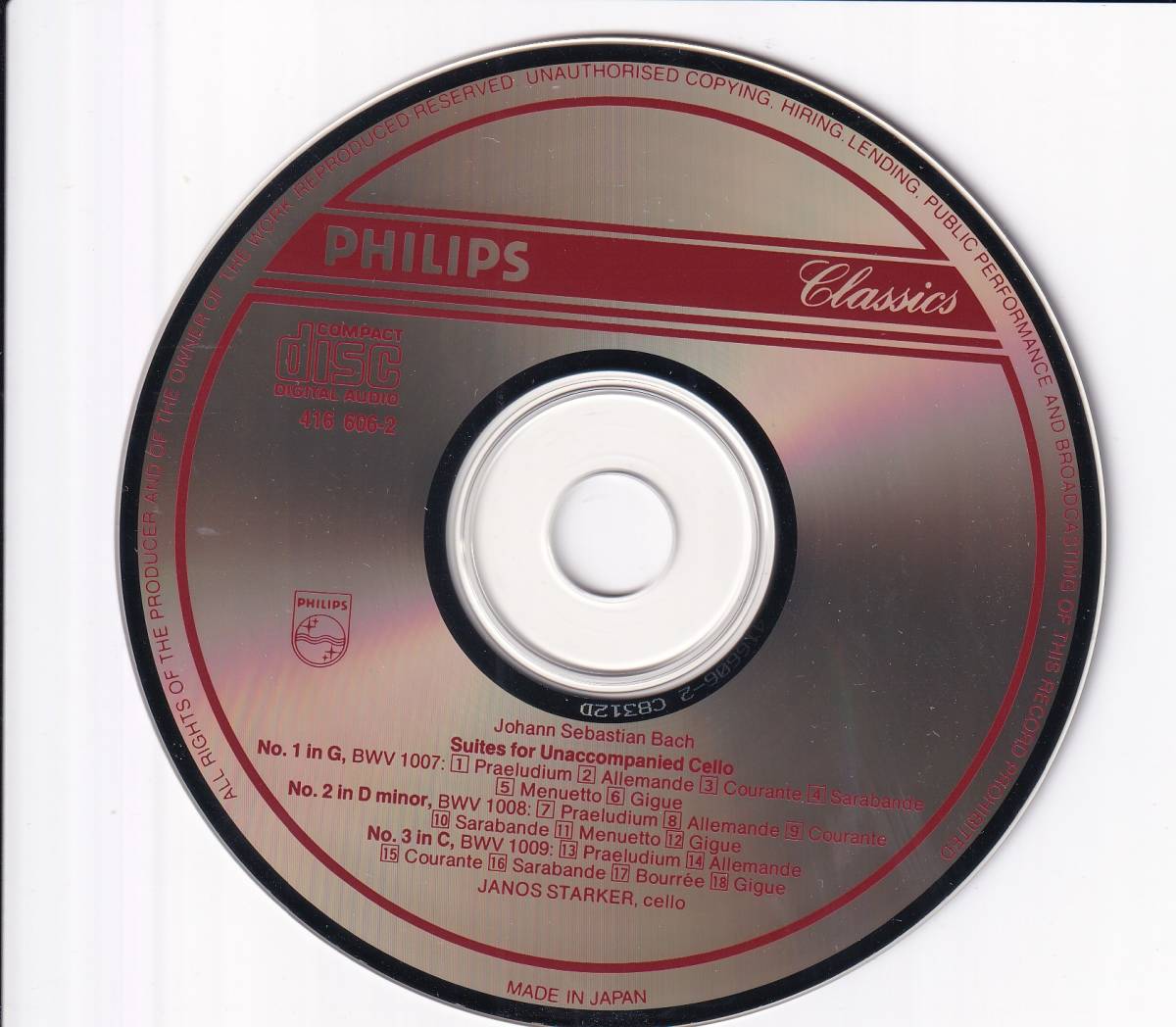 PHILIPS初期盤 416 606-2 シュタルケル vc /バッハ：無伴奏チェロ組曲第1 3番(器楽)｜売買されたオークション情報 ...