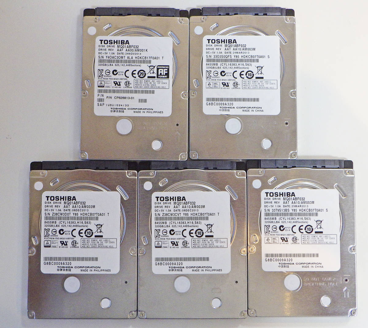 HDD HDD/320GB 5個set/東芝/2.5inch/MQ01ABF032/SATA/5400RPM/7mm 正常品(300GB ...