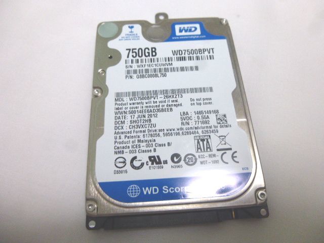 Western Digital WD7500BPVT-26HXZT3 2.5インチ内蔵HDD 750GB SATA 5400rpm(500GB ...