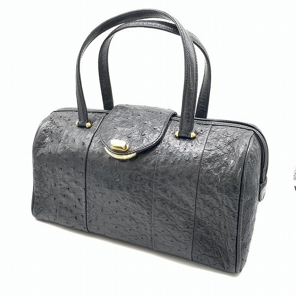 Leu Locati レウロカティ ハンドバッグ ミニボストン 黒 ブラック レザー 革 オーストリッチ 秋Y0423-41(オーストリッチ ...