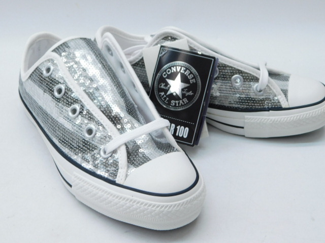 QP282 コンバース オールスター スニーカー スパンコール シルバー 5CK600 CONVERSE 100 SPANGLE USF OX シューズ 23㎝ ローカット(23.0cm ...