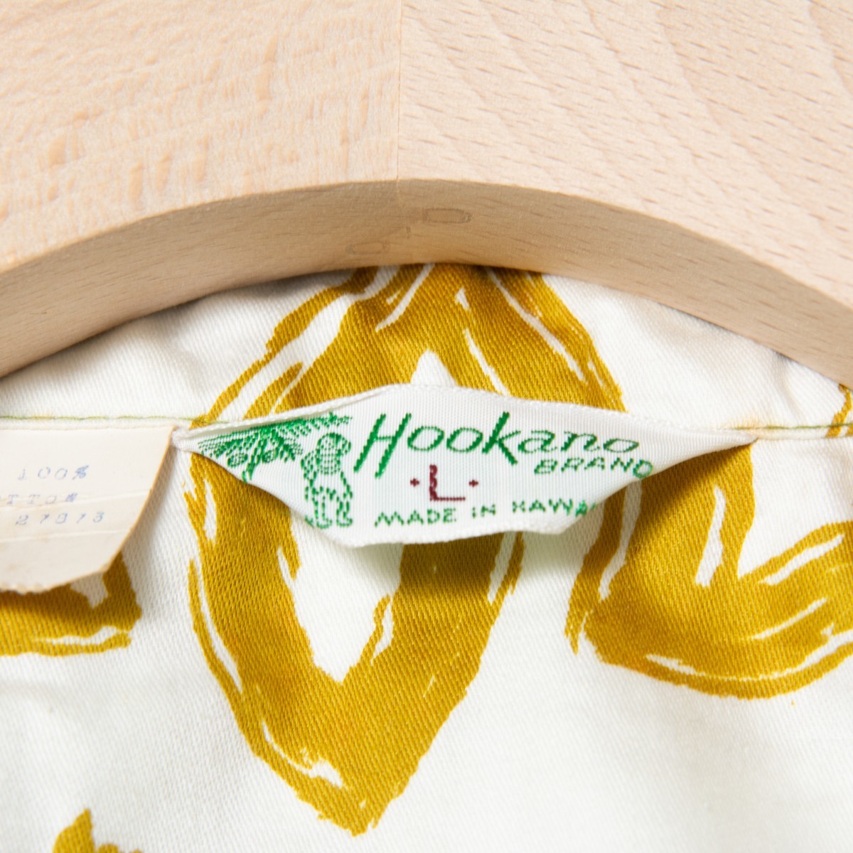 メール便 HOOKANO ホオカノ アロハシャツ ハワイアン ハワイ製 コットン イエロー ブラウン メンズ L 装飾ボタン 4h6c009 ...