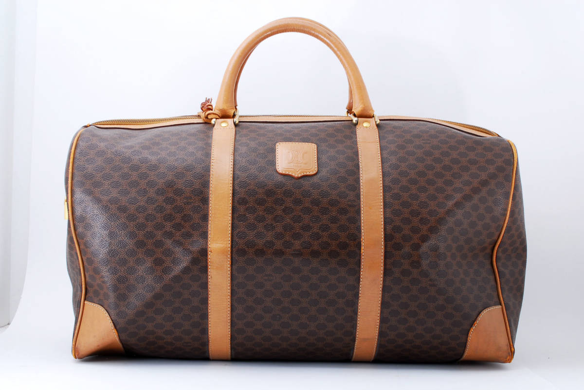 1円スタート ヴィンテージ CELINE セリーヌ マカダム PVC レザー ボストンバッグ ハンドバッグ 旅行バッグ 21-3211 ...