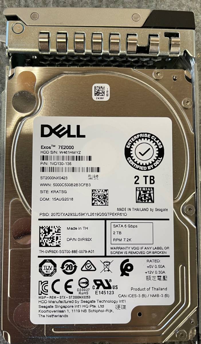 Dell VR92X 2TB 7.2K SATa 6G 2.5" HDD ST2000NX0423 Gen14 Tray R640 R740 ...