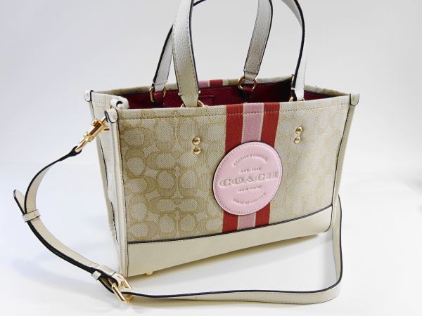 142 g COACH コーチ ショルダー トートバッグ キャンバス 白 ベージュ レディース メンズ から贈物に 参考定価3.5万円(トート ...
