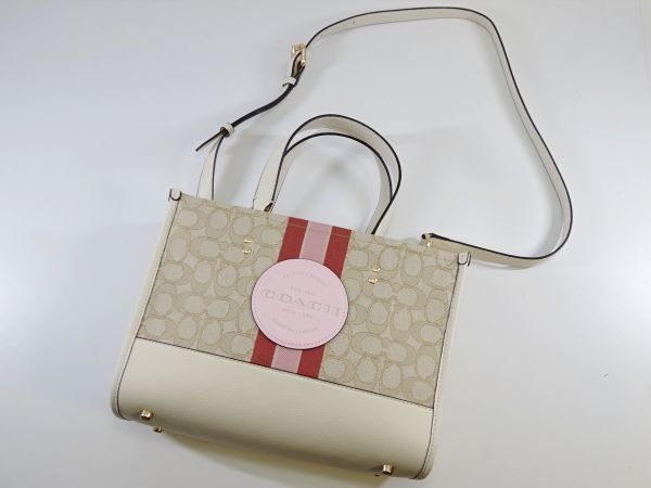 142 g COACH コーチ ショルダー トートバッグ キャンバス 白 ベージュ レディース メンズ から贈物に 参考定価3.5万円(トート ...
