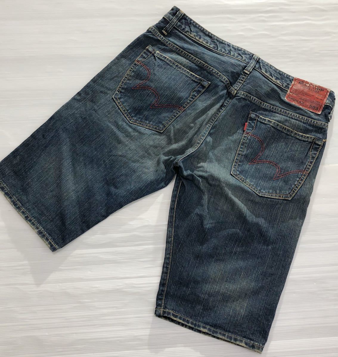 2506 大きいサイズ EDWIN エドウィン 503 EG5091 BLUE TRIP ブルートリップ 色落ち ダメージ加工 インディゴデニム ハーフパンツ 36(W35以上)｜売買された ...