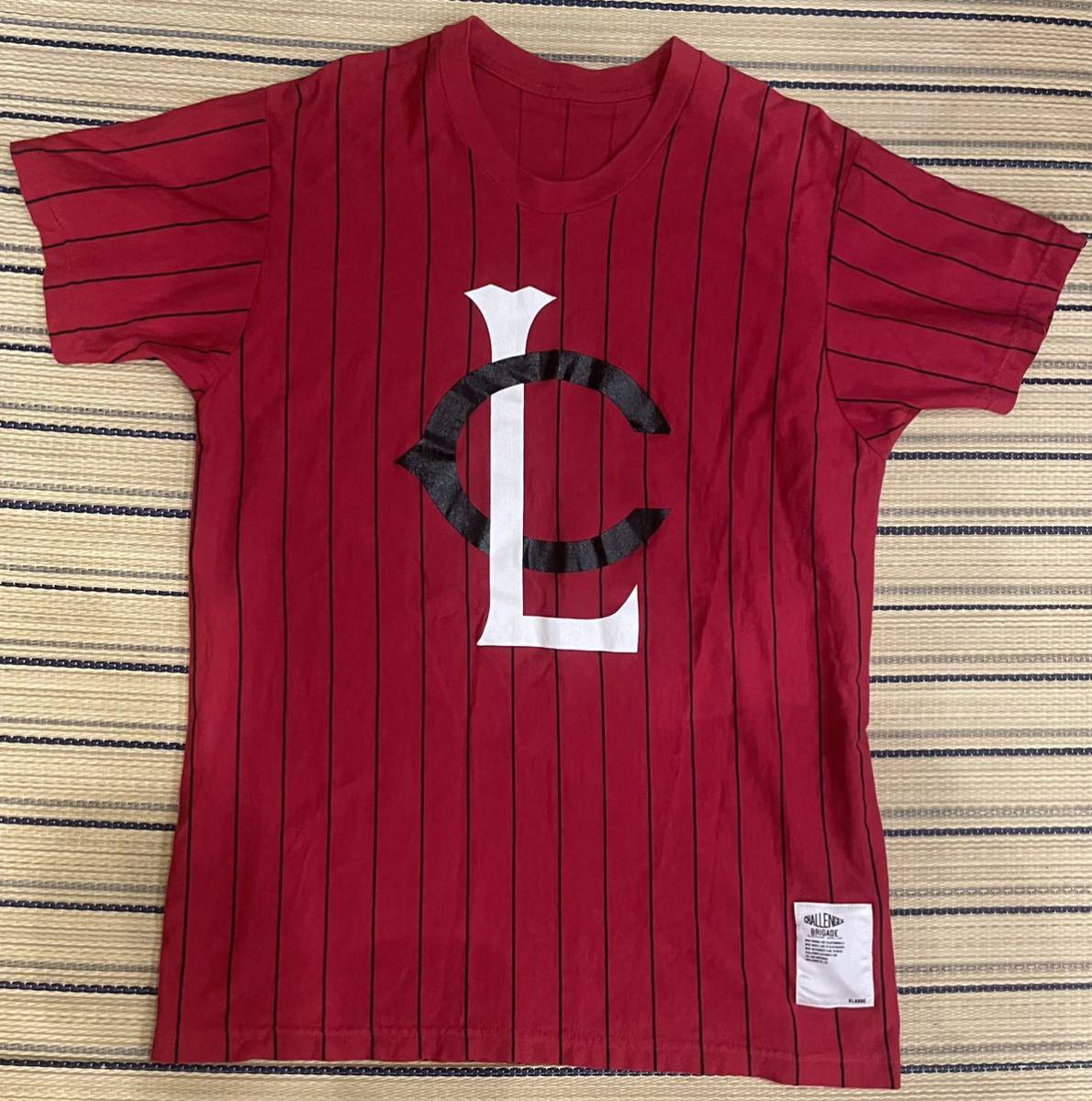 日本製 CHALLENGER チャレンジャー ストライプ プリント Tシャツ CLG-TS 014-027 半袖 コットン 丸首 XL レッド ...