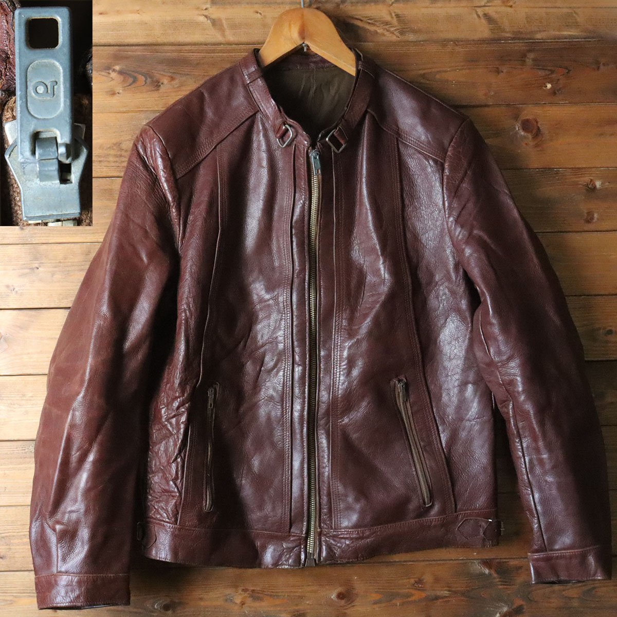 G1M/S2.14-4 70s~ ユーロビンテージ 本革 シングルライダース レザージャケット 革ジャン 皮ジャン ロンジャン MEWA ...