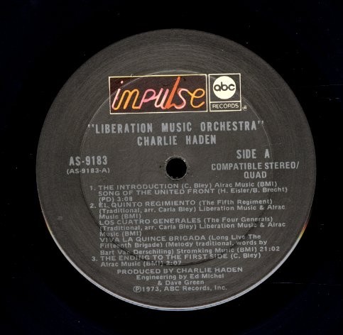 73年 USプレスLP Quadraphonic盤 Charlie Haden / Liberation Music Orchestra ...