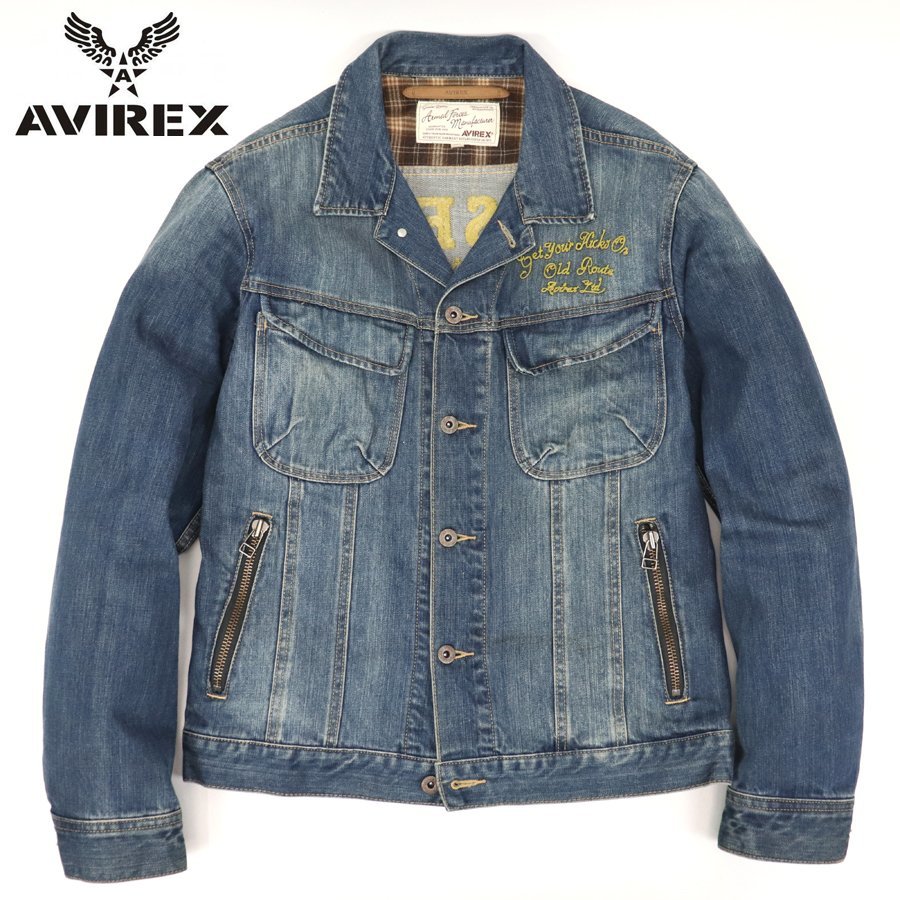 上野商会 AVIREX アヴィレックス 6122012 EMBROIDERY DENIM JACKET バック刺繍 ヴィンテージ加工 デニム ...