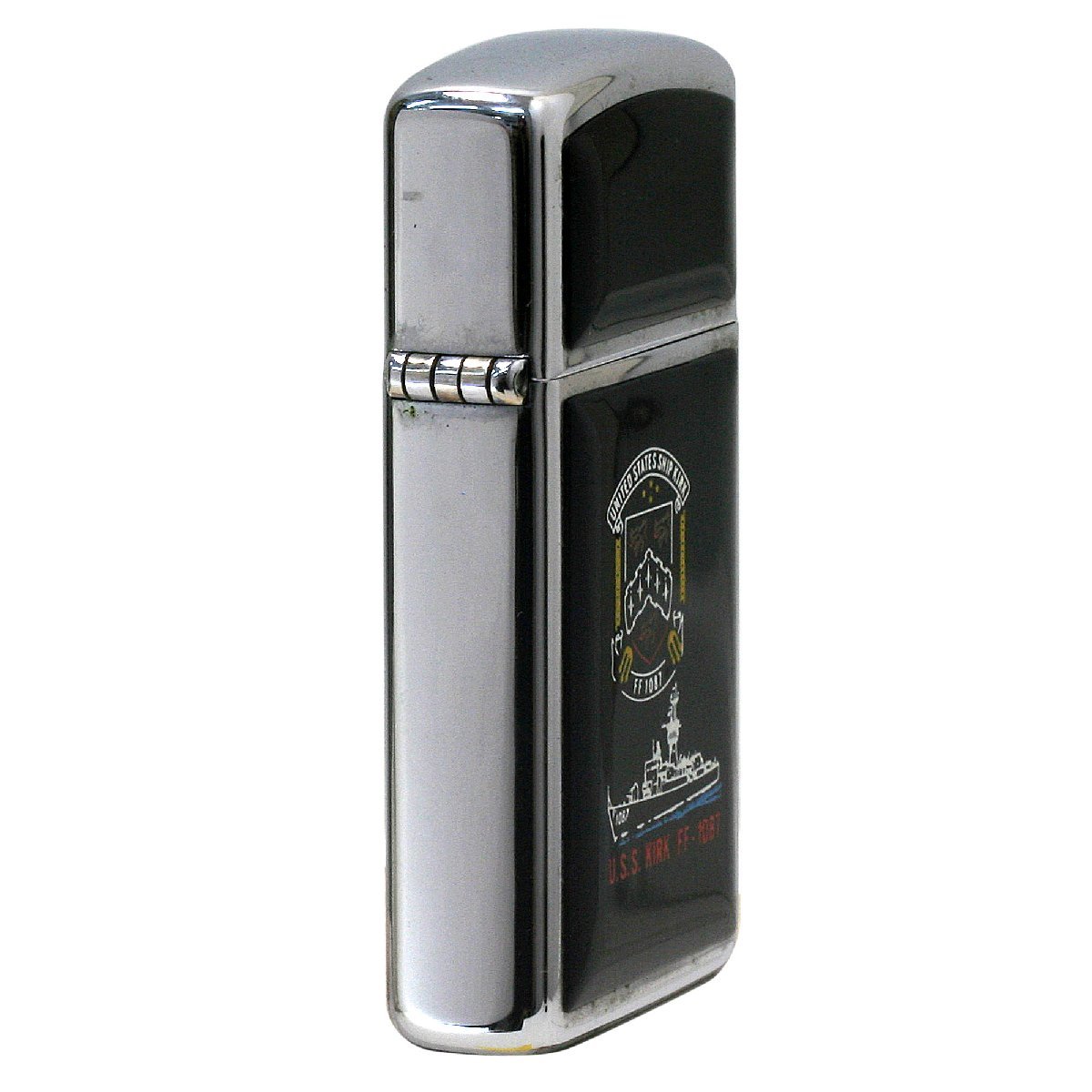 絶版/ヴィンテージ Zippo ジッポー 1987年製造USS Kirk FF-1087 米海軍 フリゲート艦 スリムタイプ A 使用感少なく ...