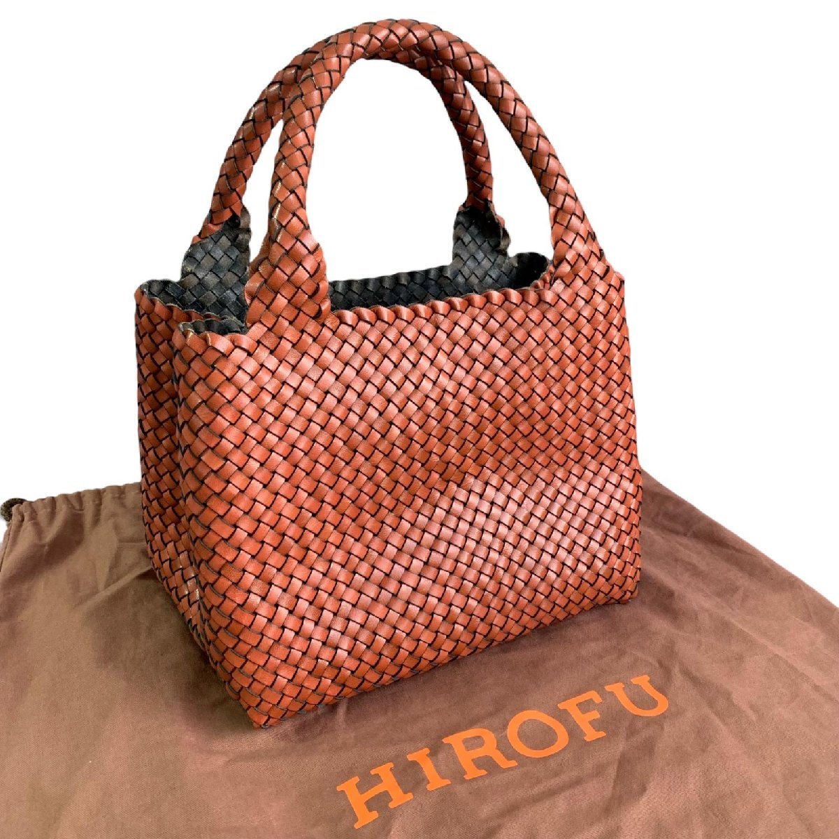 HIROFU ヒロフ 編み込み レザー カゴバッグ ハンドバッグ ブラウン(ヒロフ)｜売買されたオークション情報、yahooの商品情報をアーカイブ公開 - オークファン（aucfan.com）