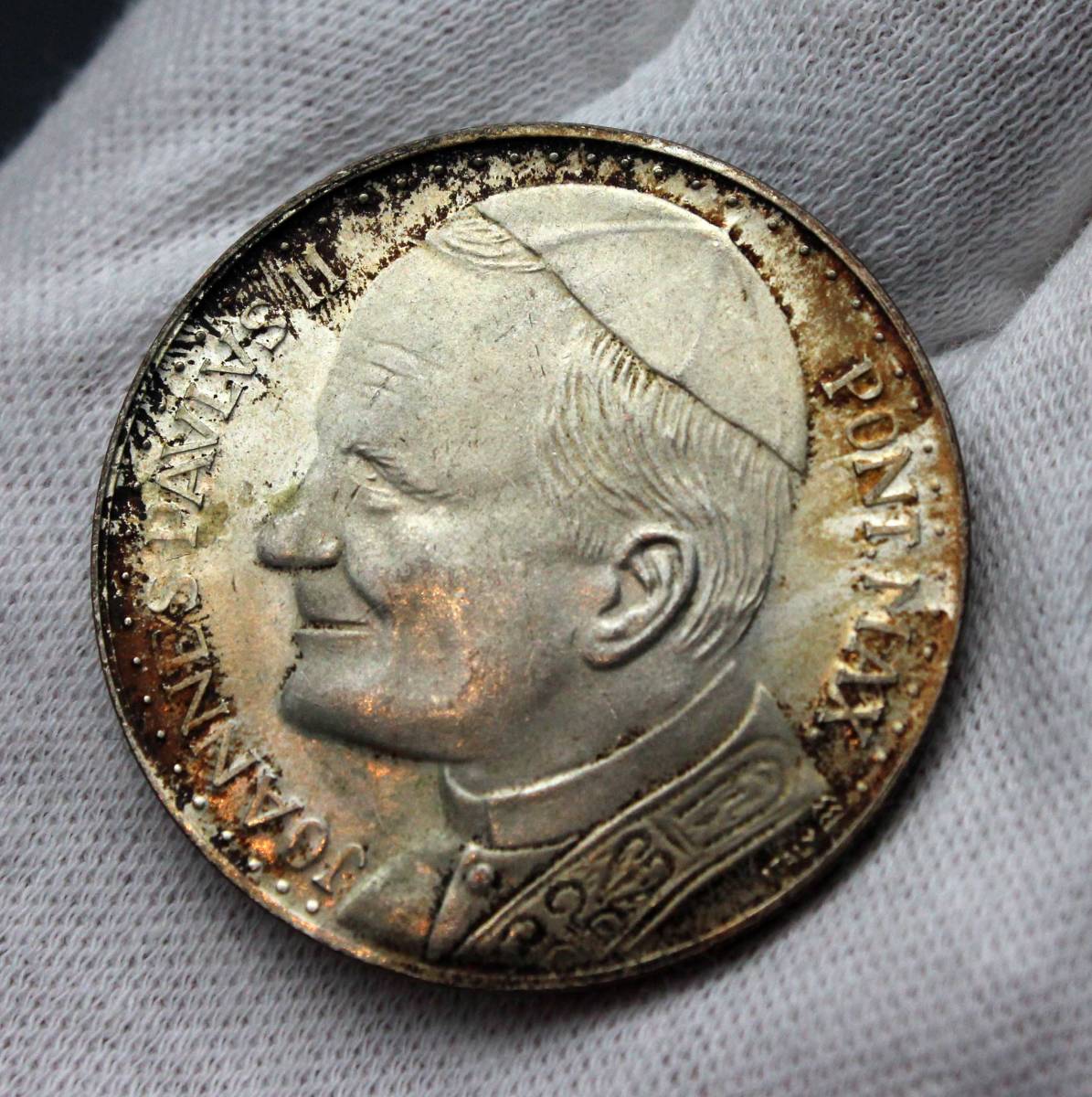 ① JOANNES PAVLVS II PONT.マックス 教皇パウロ2世の胸像 銀貨 コイン イタリアン メダル アンティーク(ヨーロッパ ...