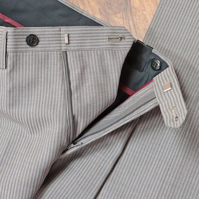 1円/TREBIO/73cm/スラックス パンツさらっと なめらか ウール混ストライプ ノータック 洗濯OK 上品 美脚 /グレー/id391 ...