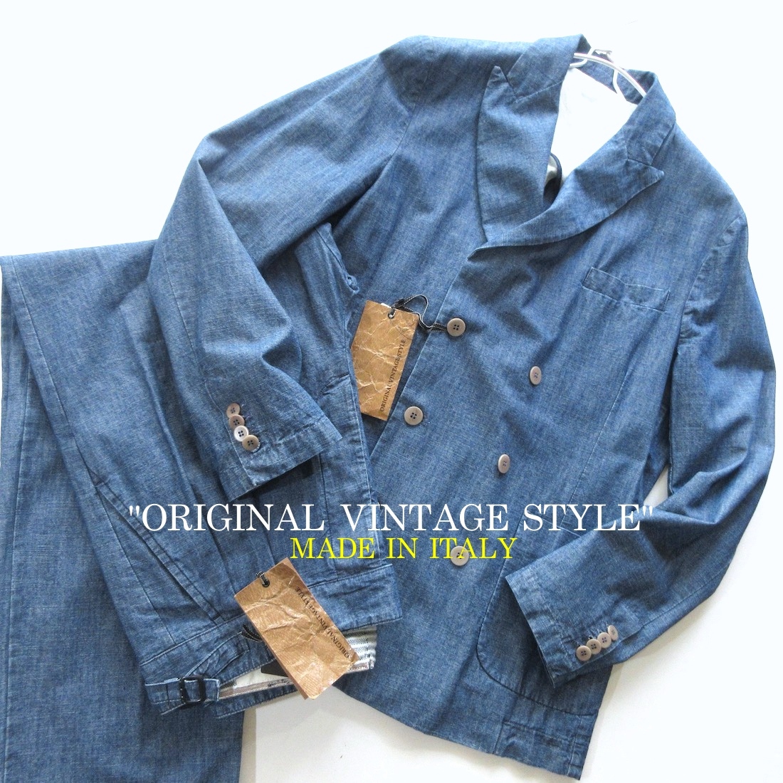 ORIGINAL VINTAGE STYLE オリジナルヴィンテージスタイル / イタリア 135300円 ブルーコットン ダブルスーツ 50 ...
