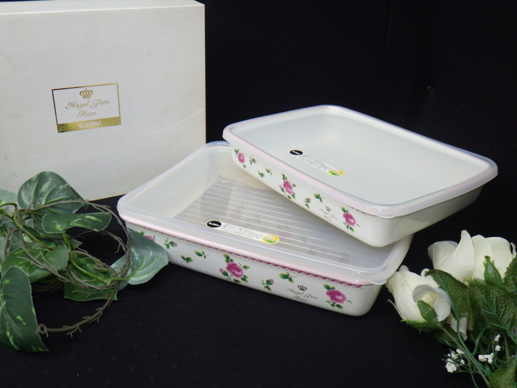 EJIRY/エジリー ホーロー バット 大 中 2Pセット 蓋 アミ付き 薔薇 保存容器 エンゼルローズ フレッシュパッカーセット AngelRose(ホーロー製)｜売買されたオークション情報 ...