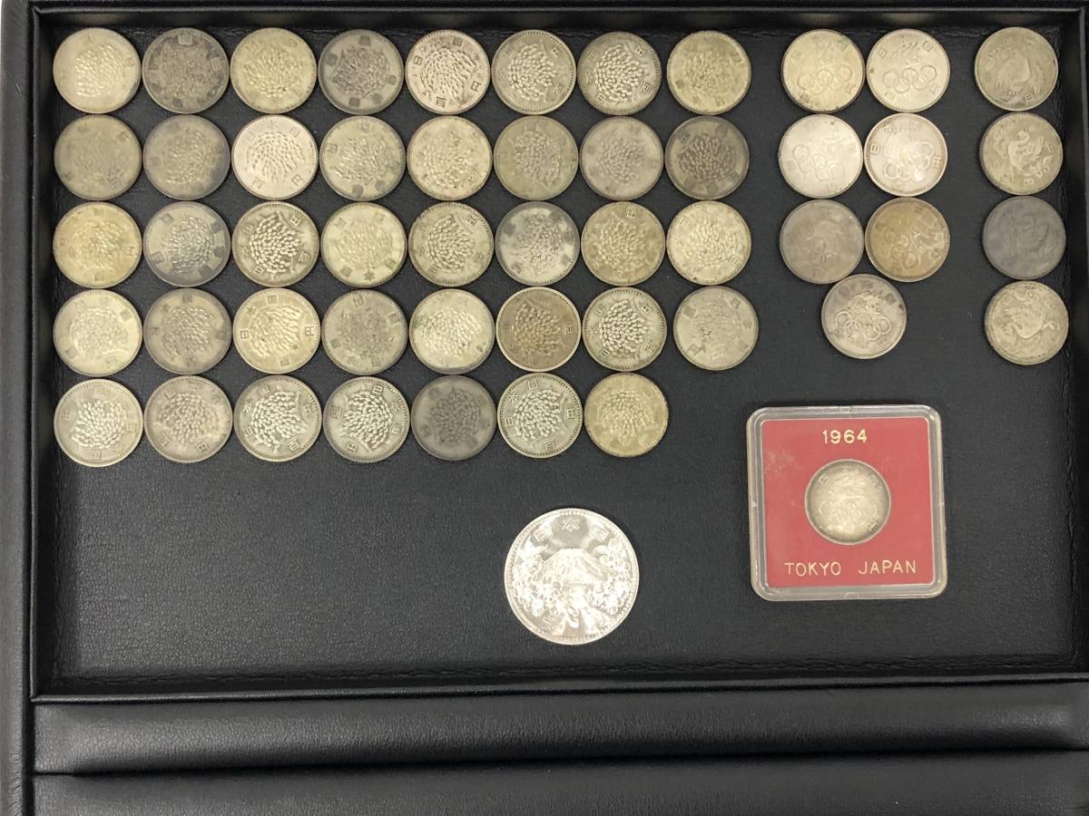 A4616 日本銀貨 52枚おまとめ 東京オリンピック1000円銀貨1枚 稲/鳳凰/オリンピック100円銀貨51枚 額面6100円分(昭和 ...