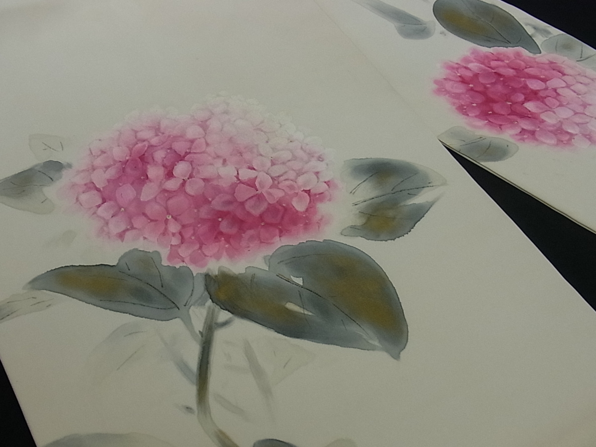 ヤフオク！ベストストア受賞店 平和屋着物 塩瀬 九寸名古屋帯 作家物 手描き 紫陽花 金彩 逸品 f1035｜仕立て上がり