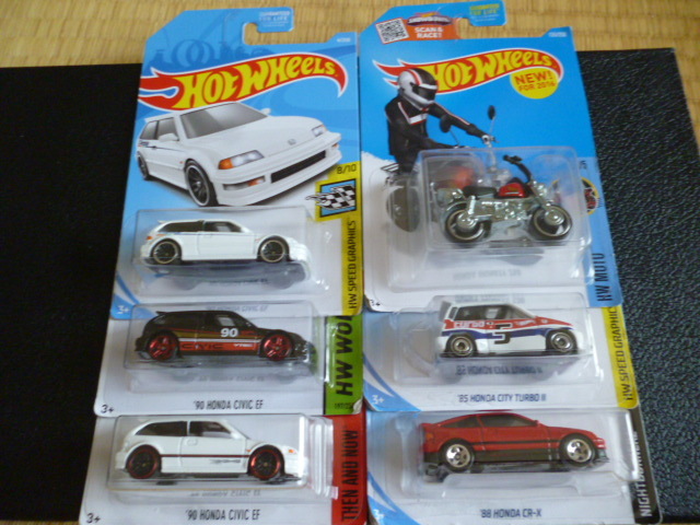 ホットウィール HONDA 90CIVIC EF 85CITY TURBOⅡ 88CR-X MONKEY Z50 ホンダ6台セット ブリスター ...