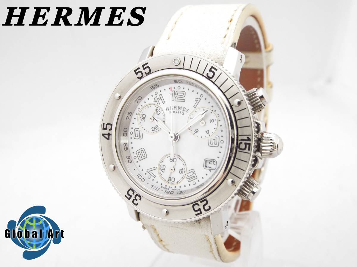 ハ091/HERMES エルメス/クリッパー/ダイバー/クオーツ腕時計/クロノグラフ/シェル文字盤/数字インデックス/デイト/CL2.310(クリッパー)｜売買されたオークション情報 ...