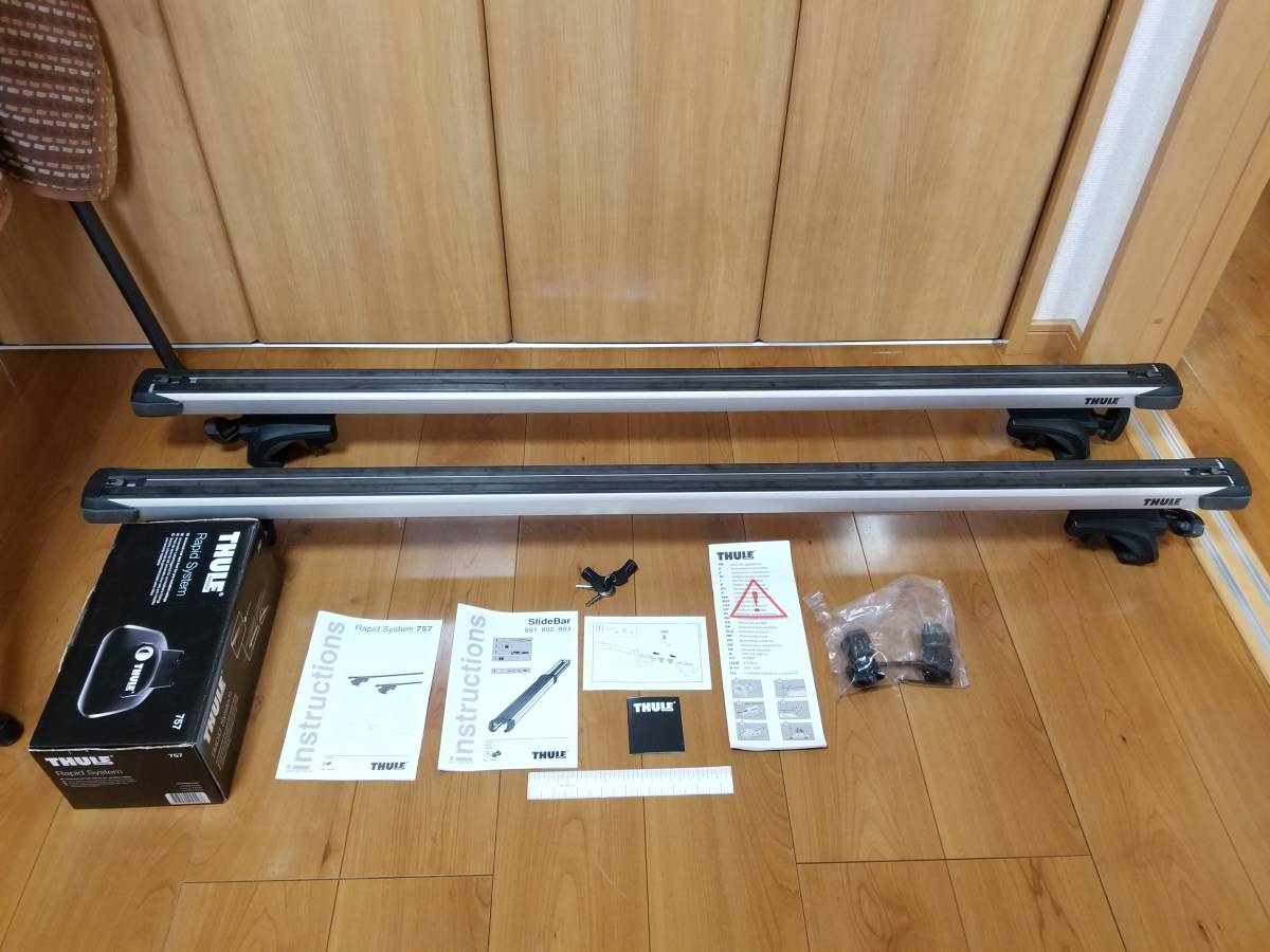THULE RAPIDSYSTEM スーリー スライドバーTH892 144cm 2本セット＋TH757フットルーフレール付き車用フット 各種説明書 予備鍵あり(キャリアベース)｜売買された ...