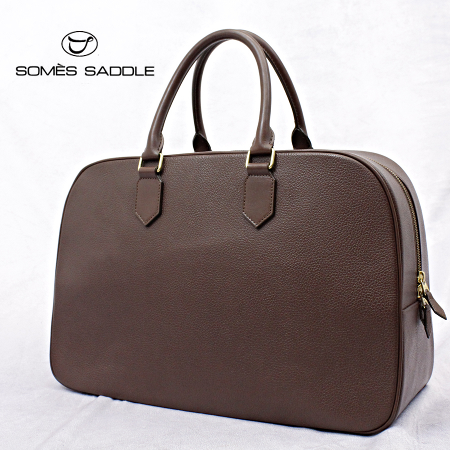 参考定価8万円 極 SOMES SADDLE ソメスサドル 牛革 エンボスレザー ボストンバッグ ハンド ブラウン 茶 ビジネス トラベル ...