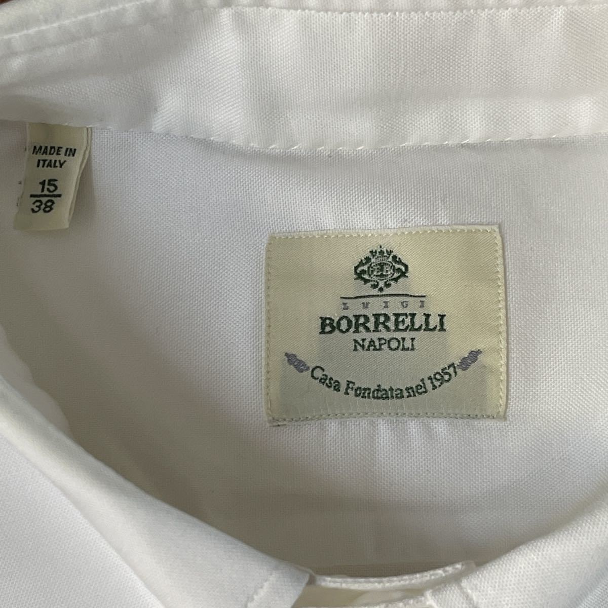 ルイジボレッリ LUIGI BORRELLI 38/15 コットン ボタンダウンシャツ ホワイト ドレスシャツ イタリア製 手縫い ITALY ...