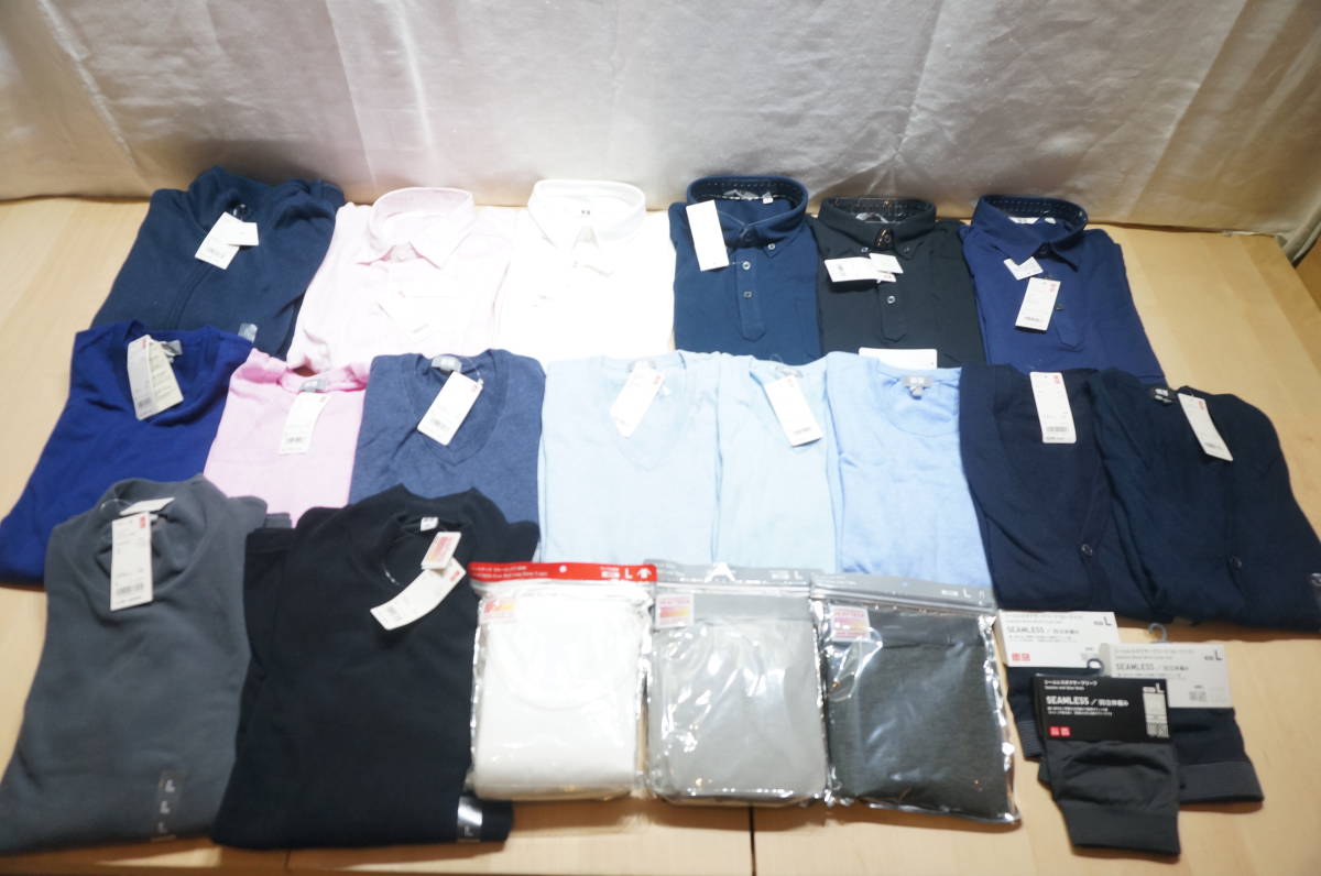 Z222-1W タグ付き まとめ売り ユニクロ メンズ 21点 コットンカシミヤセーター/ポロシャツ 他 サイズL 福袋 同梱不可(男性用 ...