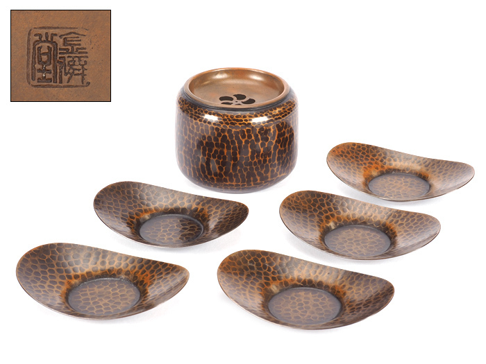 夢工房 黄銅 鎚目 煎茶器 二点揃 茶托五客 金僊堂 蓋付 建水 計361g MA-456(銅製)｜売買されたオークション情報、yahooの商品情報をアーカイブ公開 - オークファン ...