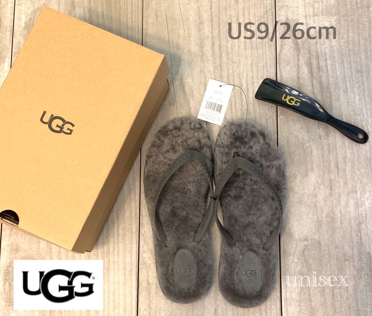 正規店購入 アグ UGG ムートン ビーチサンダル W FLUFFIE 26㎝ チャコール グレー メンズ レディース サンダル ユニセックス サイズ9(男性用)｜売買されたオークション情報 ...