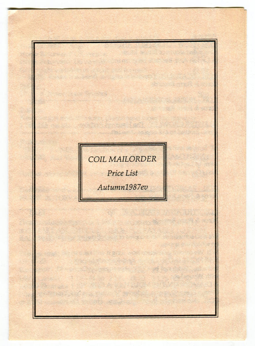 COIL/コイル 1987年秋メールオーダーカタログ Throbbing Gristle Peter Christopherson John ...