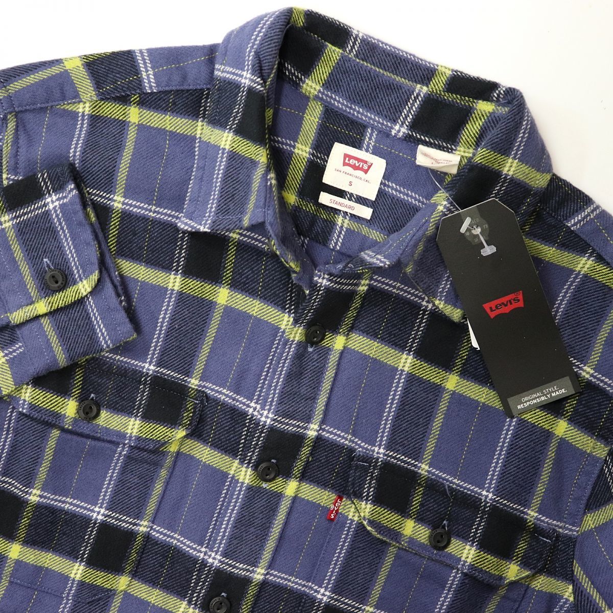 リーバイス LEVI'S メンズ コットン カジュアル チェック柄 長袖 ワーカー シャツ 紺 Lサイズ 19587-0135-JL 三 弐 ...