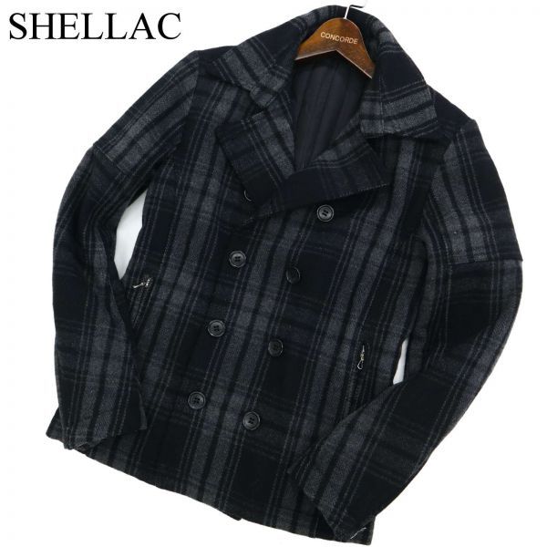 SHELLAC シェラック ライダース風 チェック柄 メルトン ウール Pコート Sz.46 メンズ グレー C1T08485_B#N(コート)｜売買されたオークション情報、yahooの商品 ...