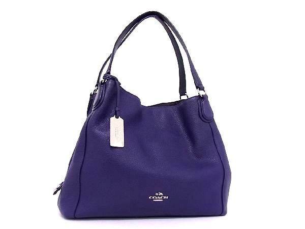 1円 COACH コーチ 36468 レザー シルバー金具 ショルダーバッグ トートバッグ 肩掛け 手提げ レディース パープル系 ...