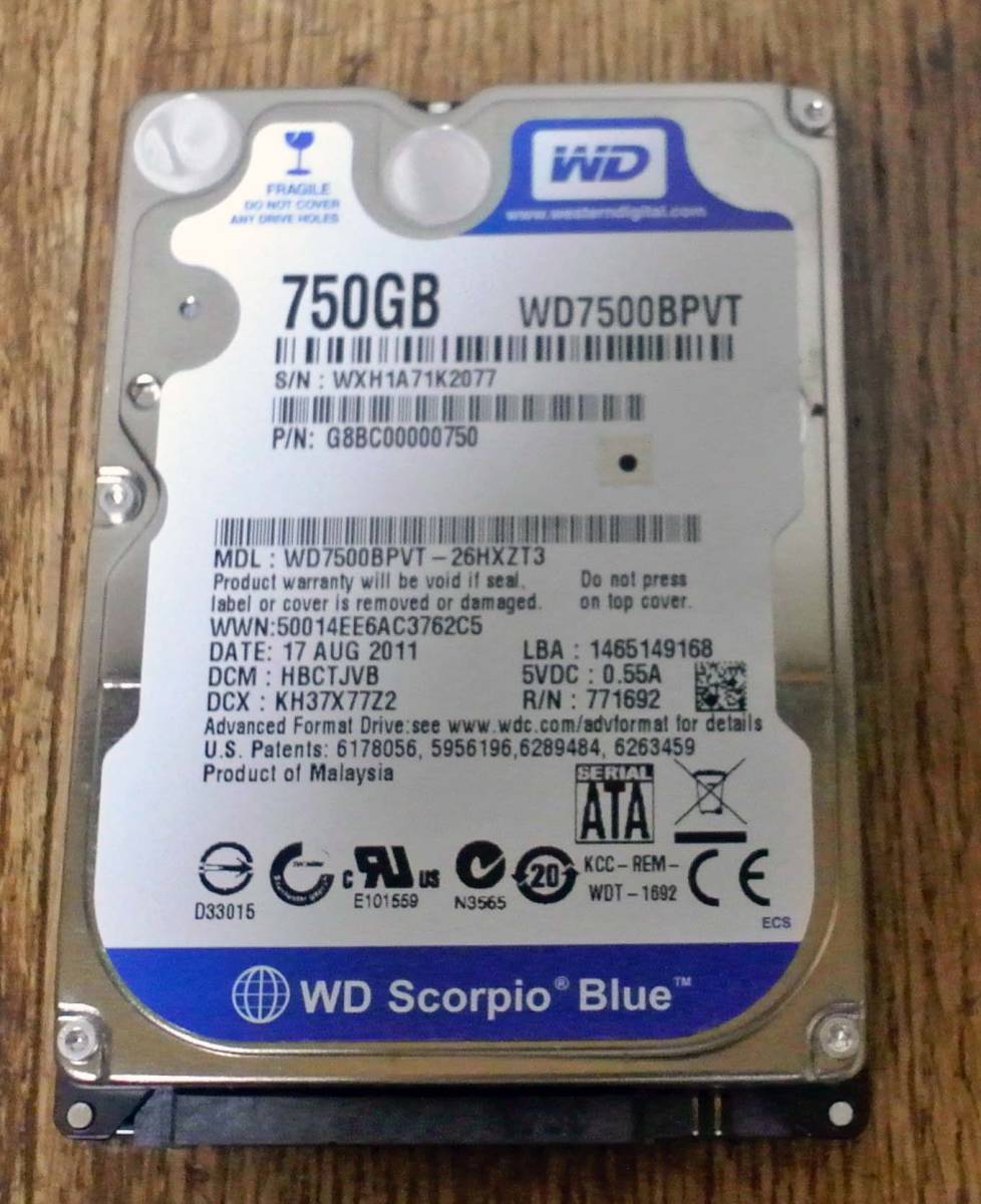 WestrtnDigital WD7500BPVT 2.5インチ 750GB HDD 1台(500GB～)｜売買されたオークション情報 ...