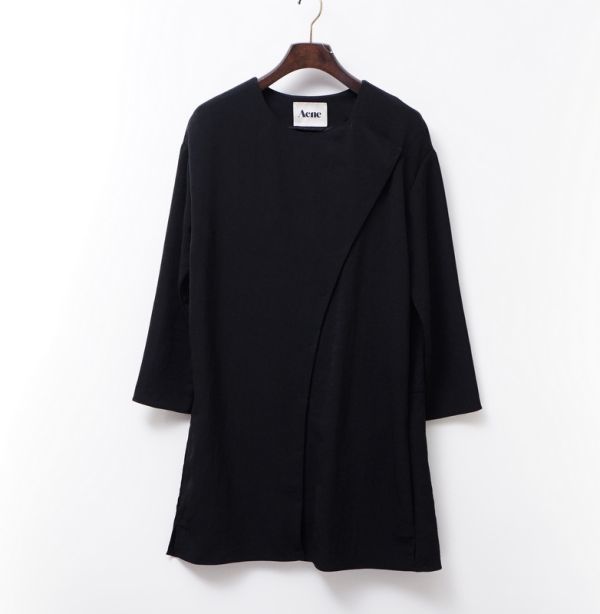 GK2919#Acne/アクネ 比翼 七分袖 ノーカラー シャツジャケット ロングジャケット ブラウス ブラック 34(女性用)｜売買された ...