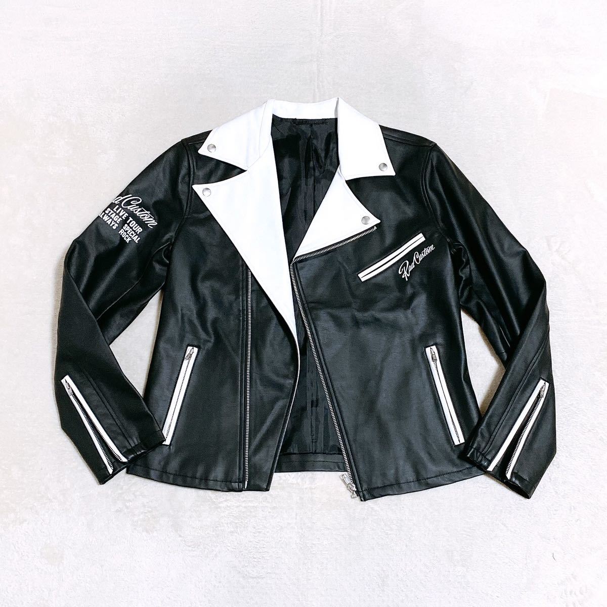g871 RAD CUSTOM ラッドカスタム フェイク レザー エコレザー レザー ブルゾン ダブル ライダース ジャケット キッズ 160 ブラック 黒(その他)｜売買されたオークション ...